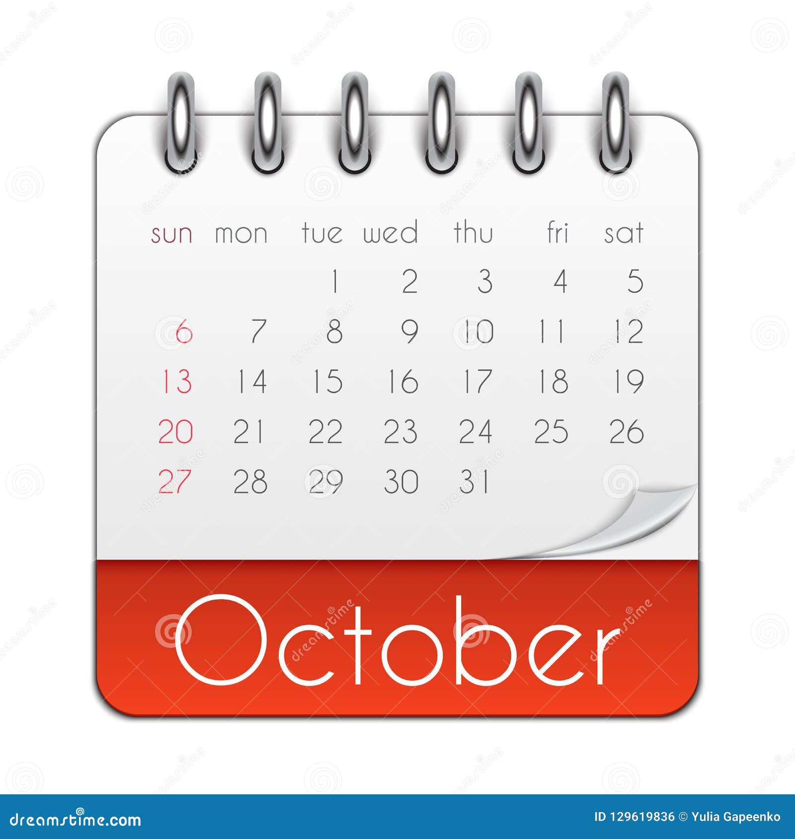 October 2019 Calendar Leaf Template Vector Illustration Stock Vector ...