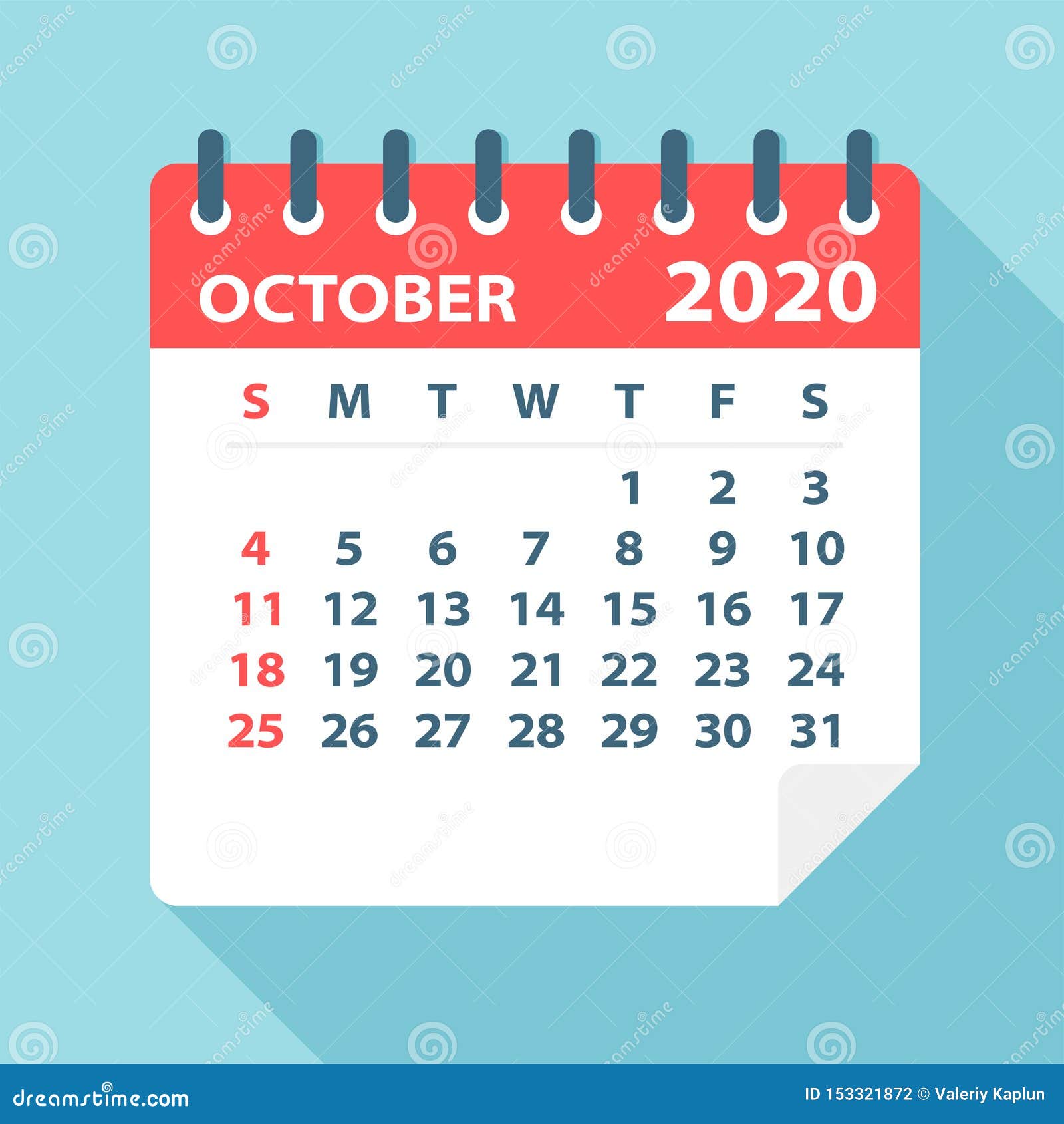 October 2020 Calendar Leaf - Vector Illustration Stock Illustration ...