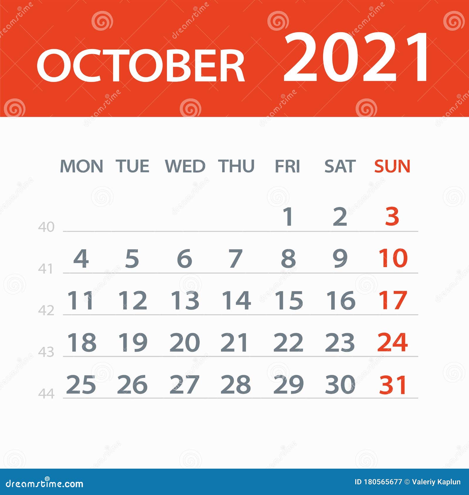 October 2021 Calendar Leaf - Vector Illustration Stock Illustration ...
