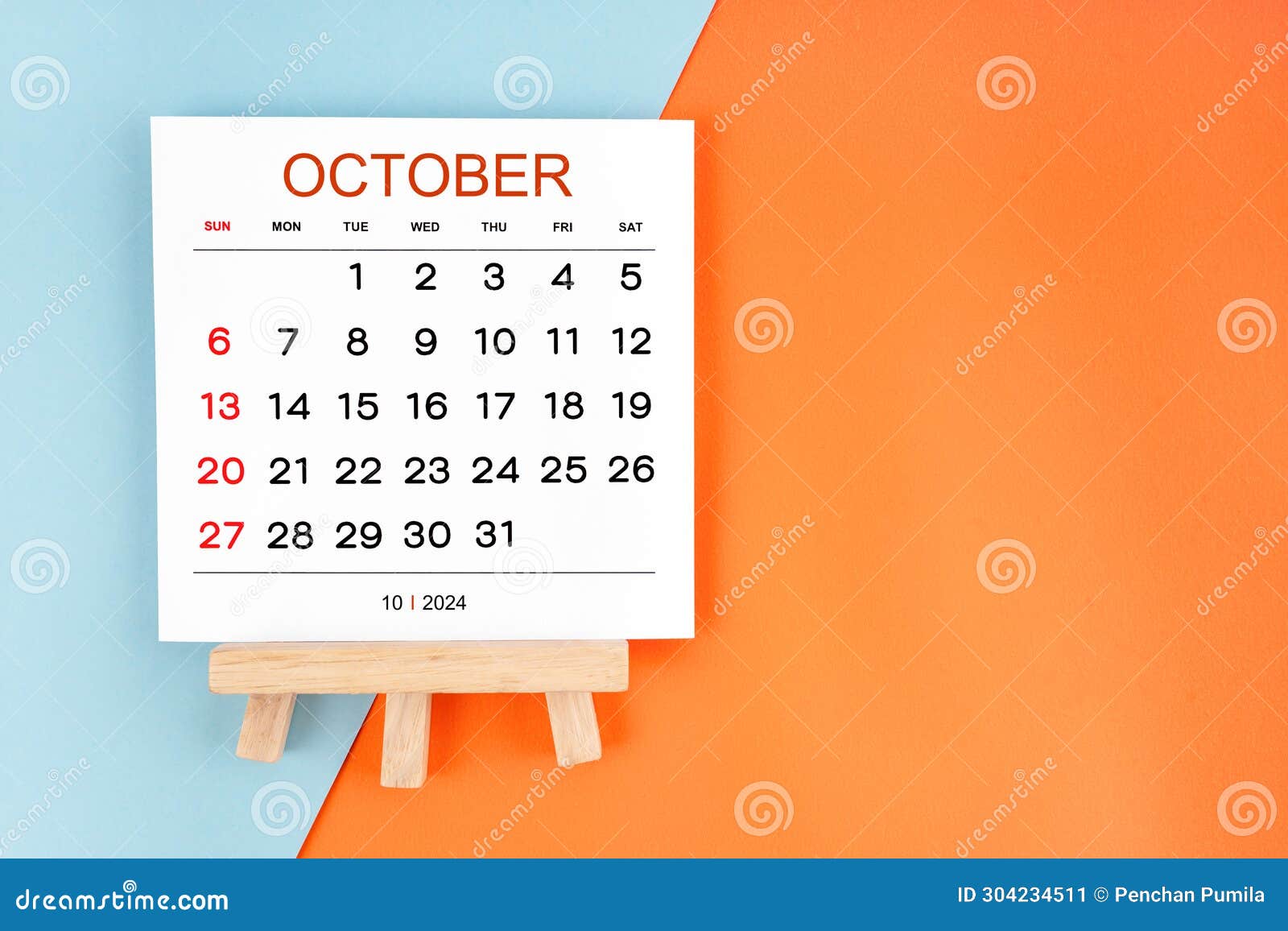 2024 October Calendar Page on Blue and Orange Background Stock ...
