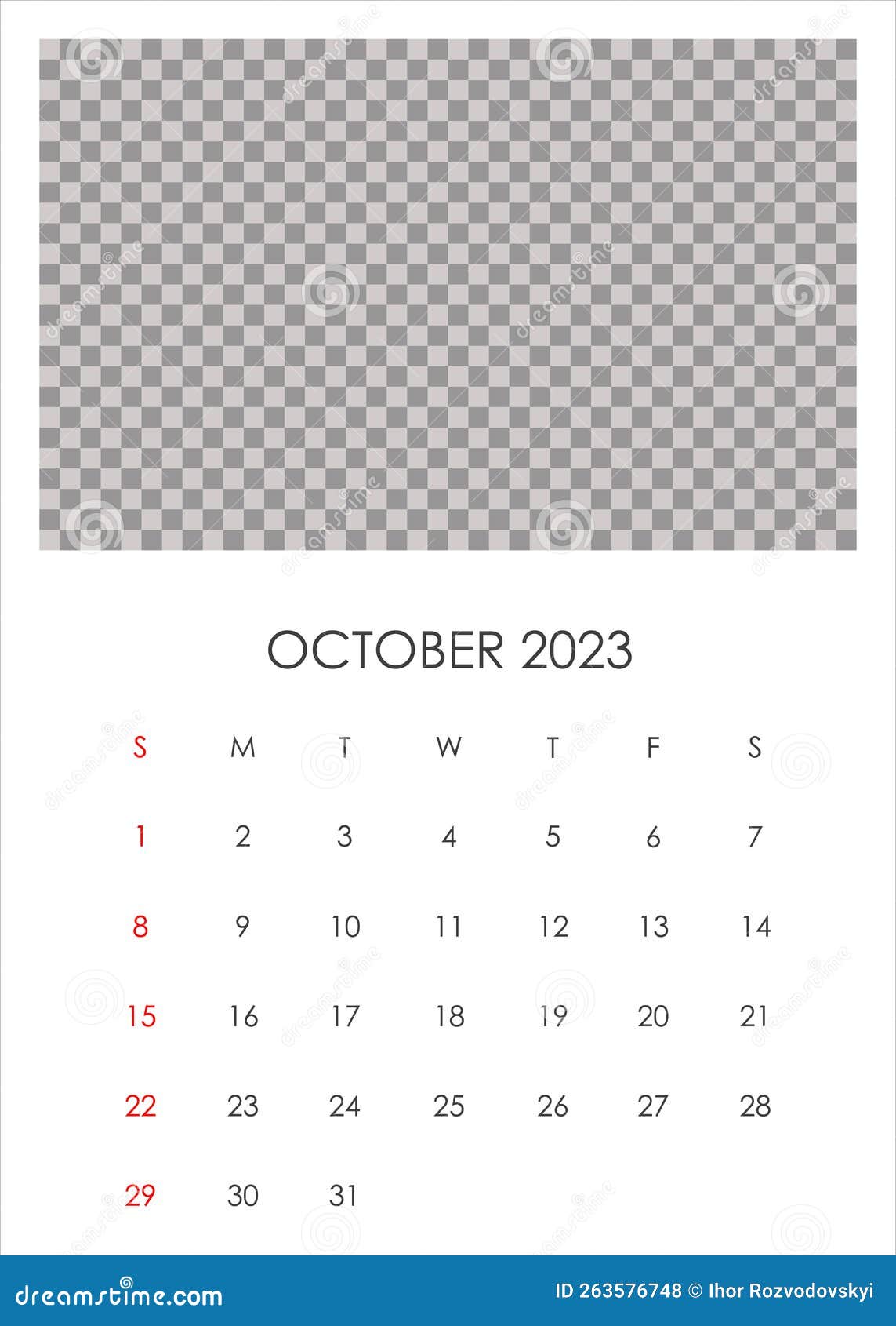 October 2023 Calendar with Place for Your Photo Stock Vector ...