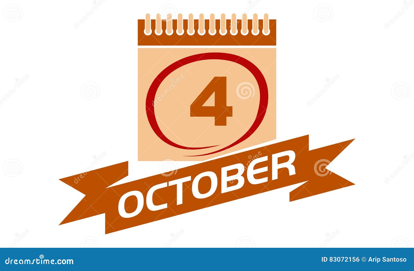 4 October Calendar with Ribbon Stock Illustration - Illustration of ...