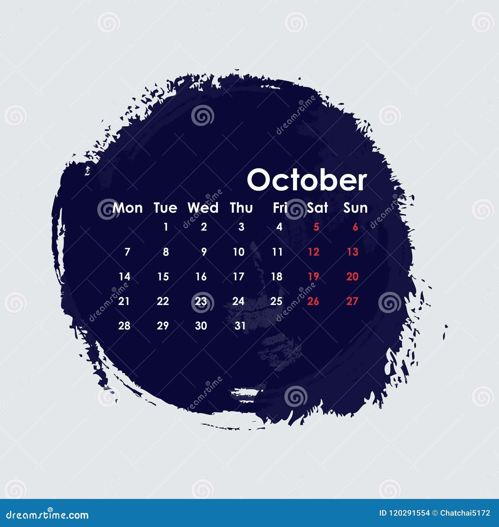 October 2019 Calendar Template.Starts from Monday.Vector Illustration ...
