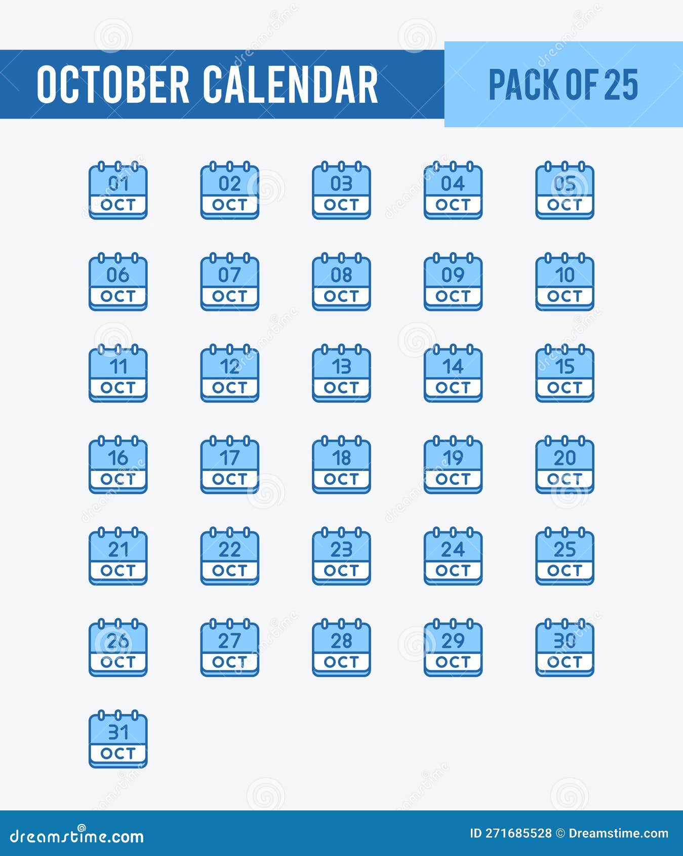 25 October Calendar. Two Color Icons Pack. Vector Illustration Stock ...