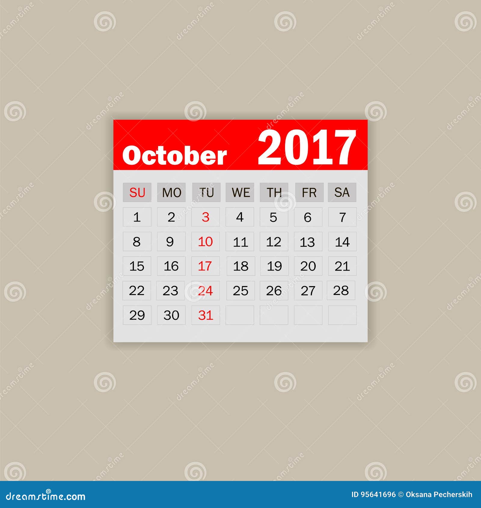 October 2017. Calendar Vector Stock Vector - Illustration of october ...