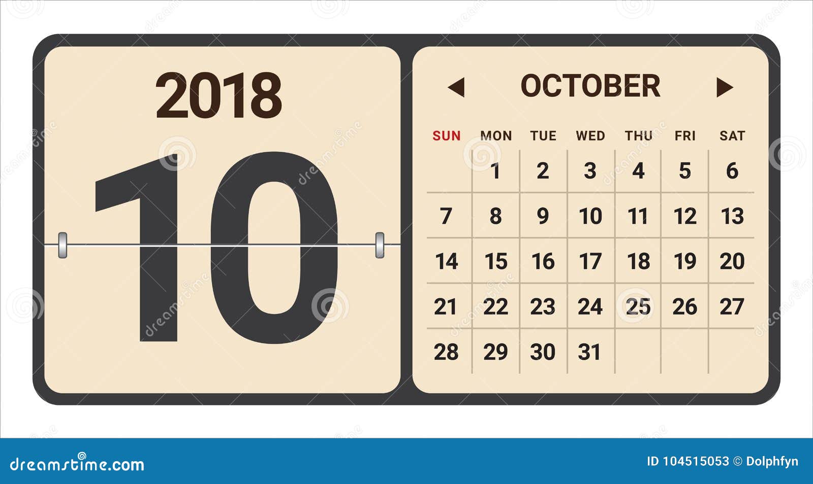 October 2018 Calendar Vector Illustration Stock Vector - Illustration ...