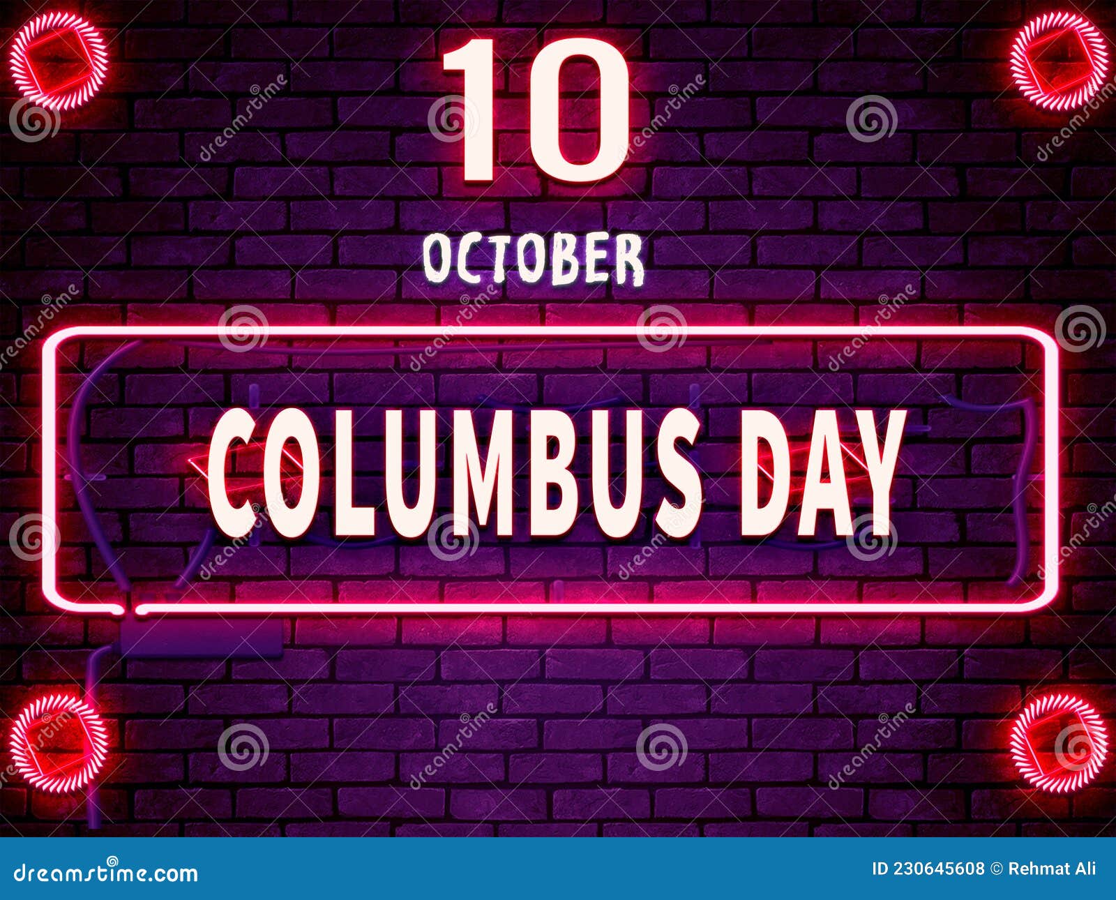 10 October, Columbus Day, Neon Text Effect on Bricks Background ...