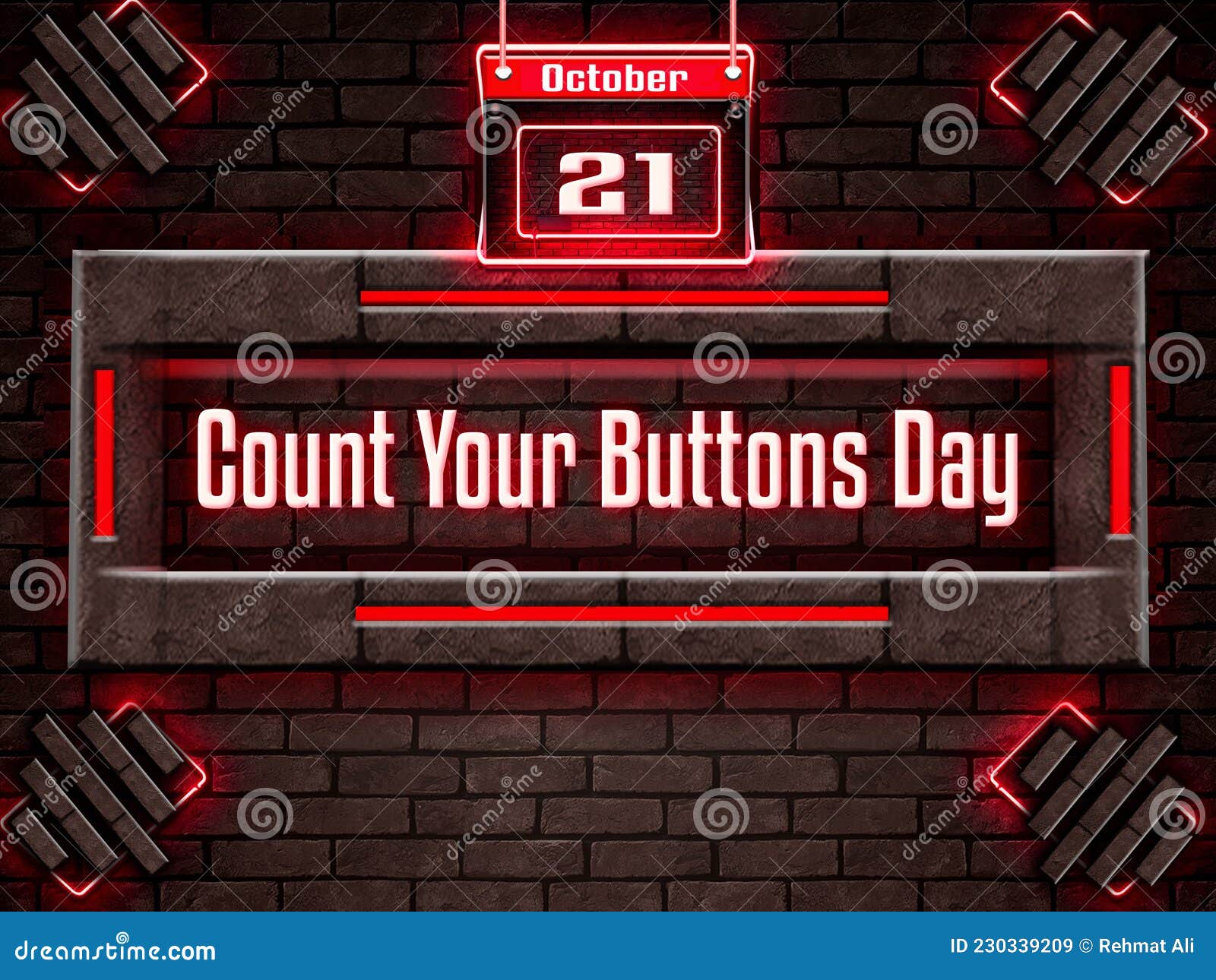 21 October, Count Your Buttons Day, Neon Text Effect on Bricks ...