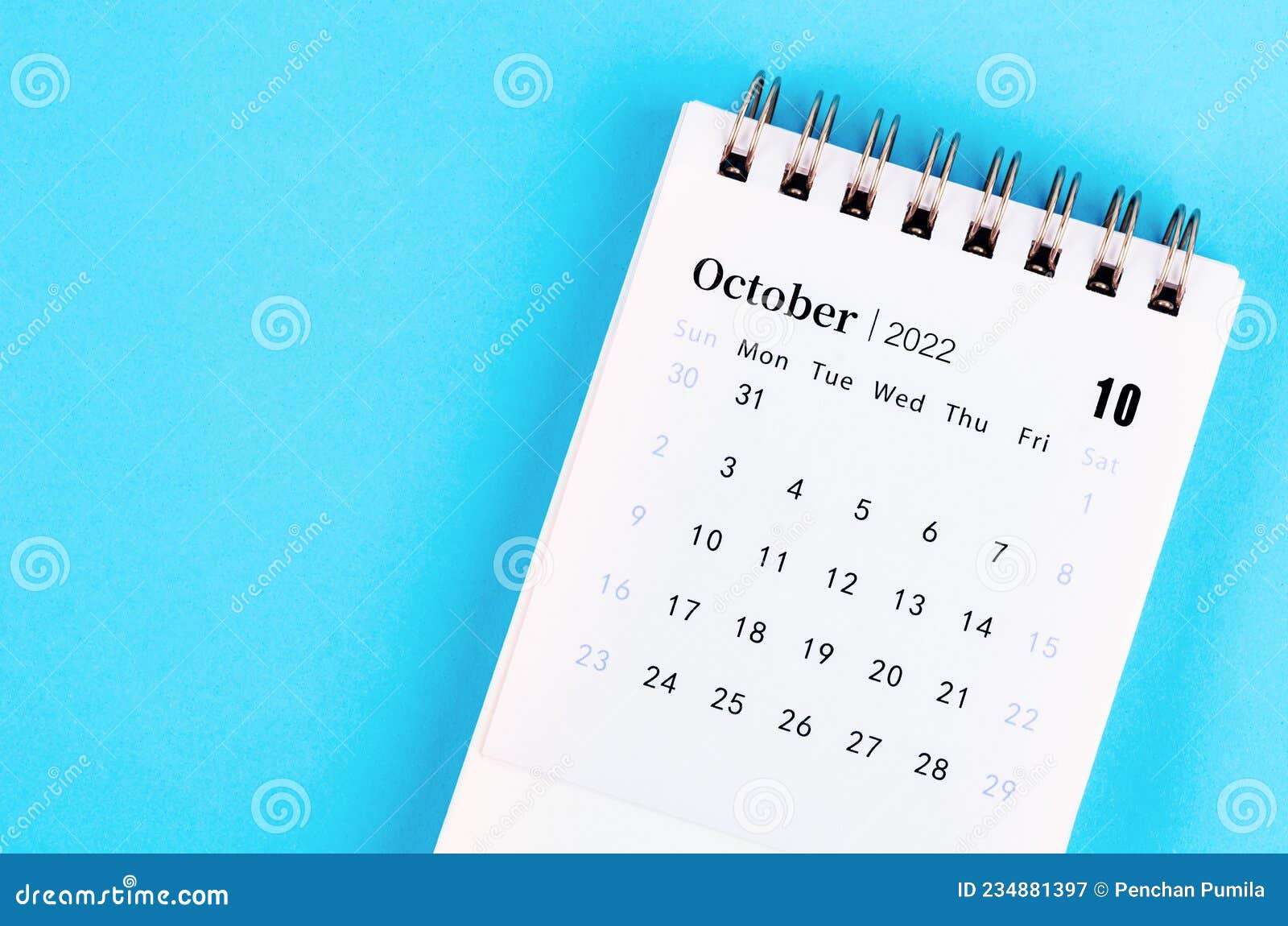 October 2022 Desk Calendar on Blue Background Stock Image - Image of ...