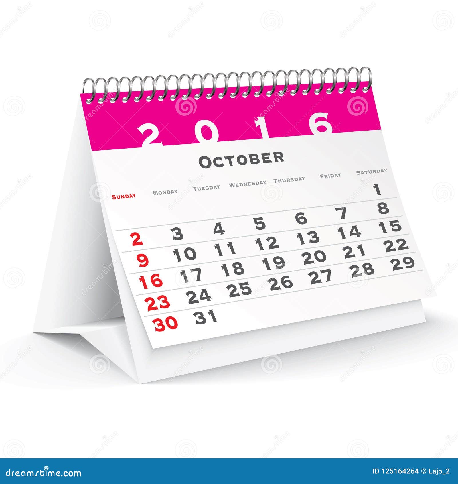 October 2016 desk calendar stock vector. Illustration of note - 125164264