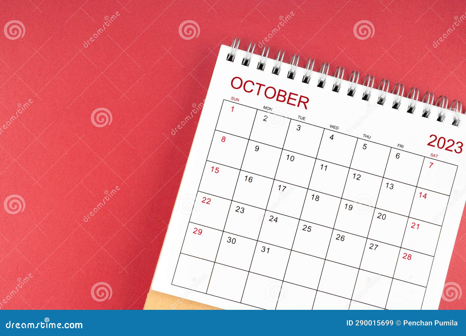 The October 2023 Desk Calendar on Red Color Background Stock Image ...