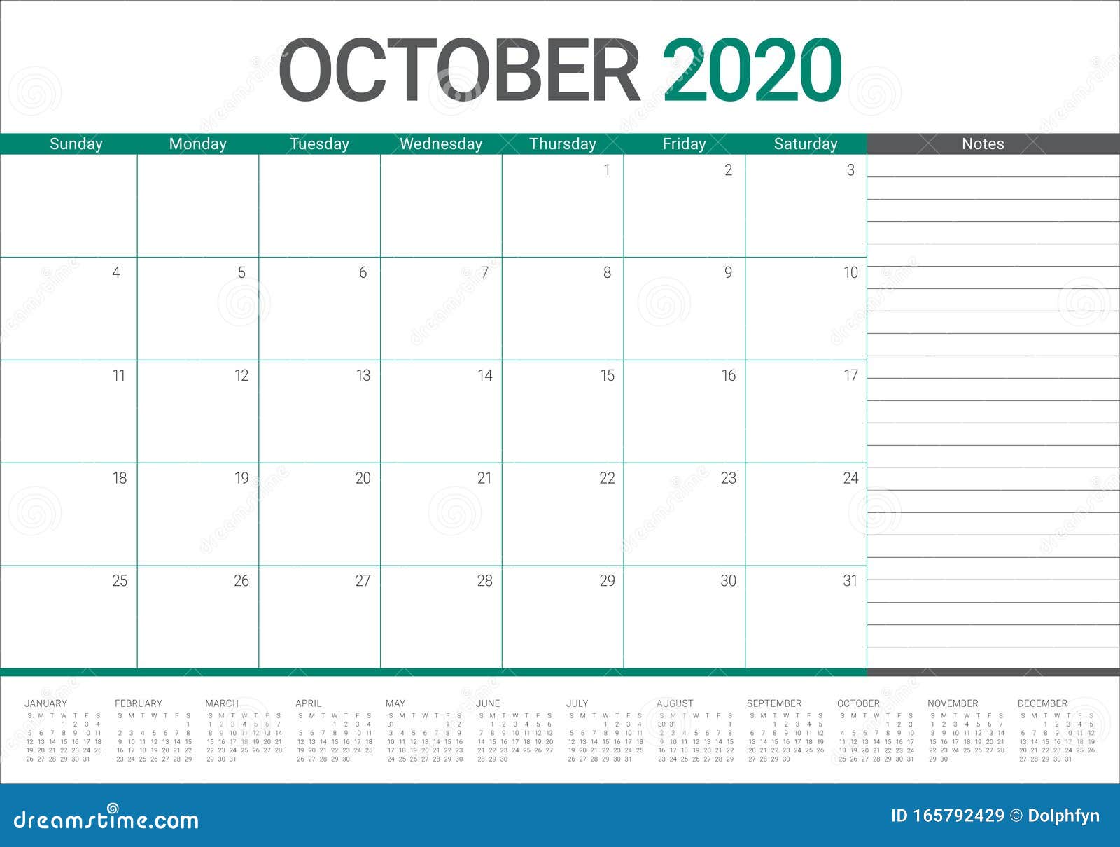 October 2020 Desk Calendar Vector Illustration Stock Vector ...