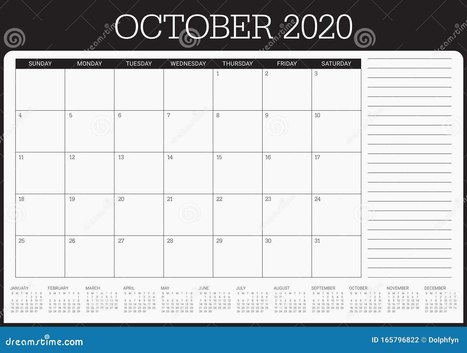 October 2020 Desk Calendar Vector Illustration Stock Vector ...