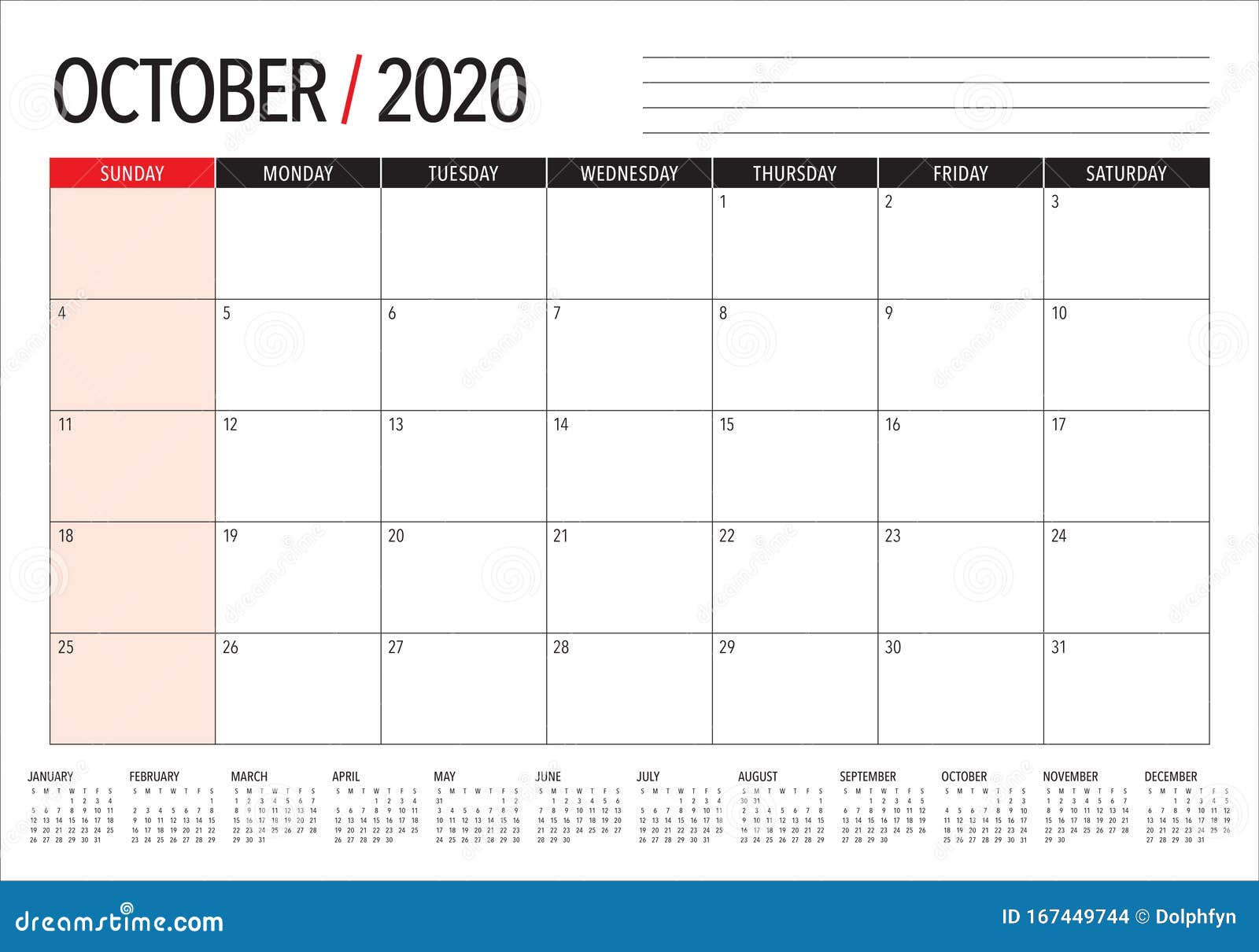 October 2020 Desk Calendar Vector Illustration Stock Vector ...
