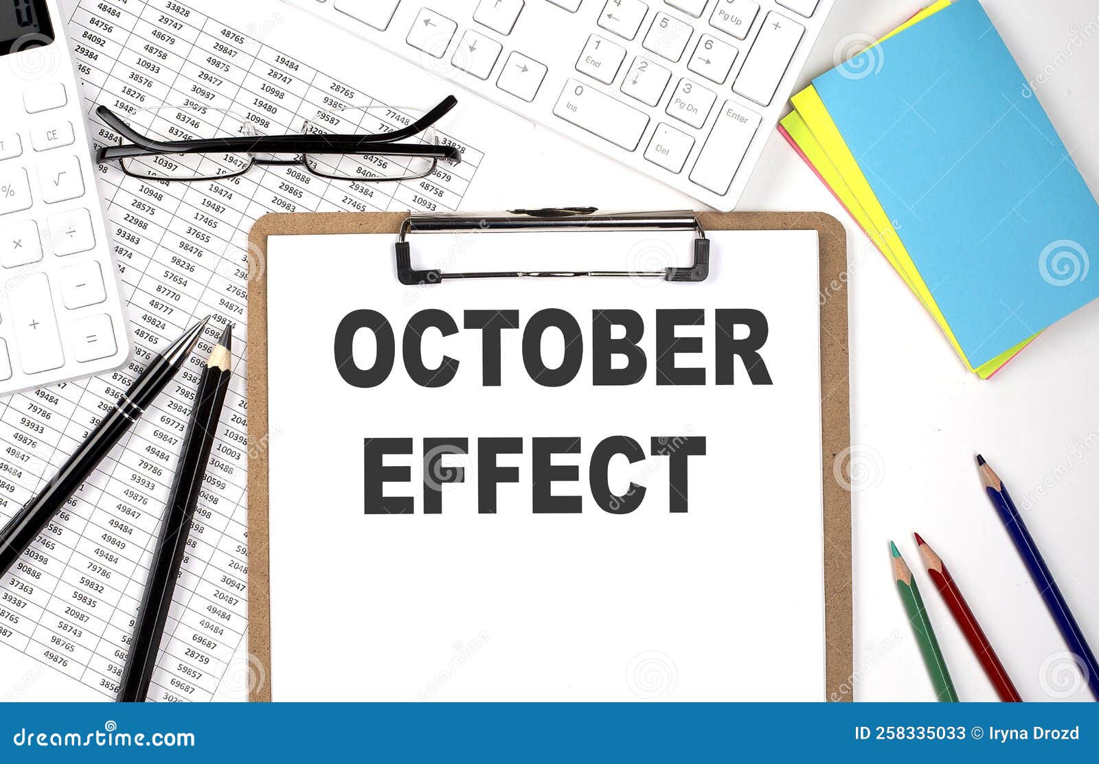 OCTOBER EFFECT Text on Paper Sheet with Chart,keyboard and Calculator Stock Image - Image of ...