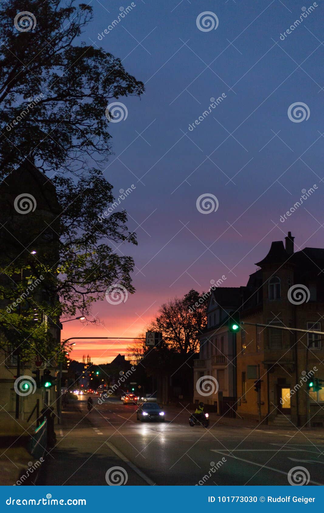 On an October Fall Evening Buildings, Lightened Windows and Streets the ...