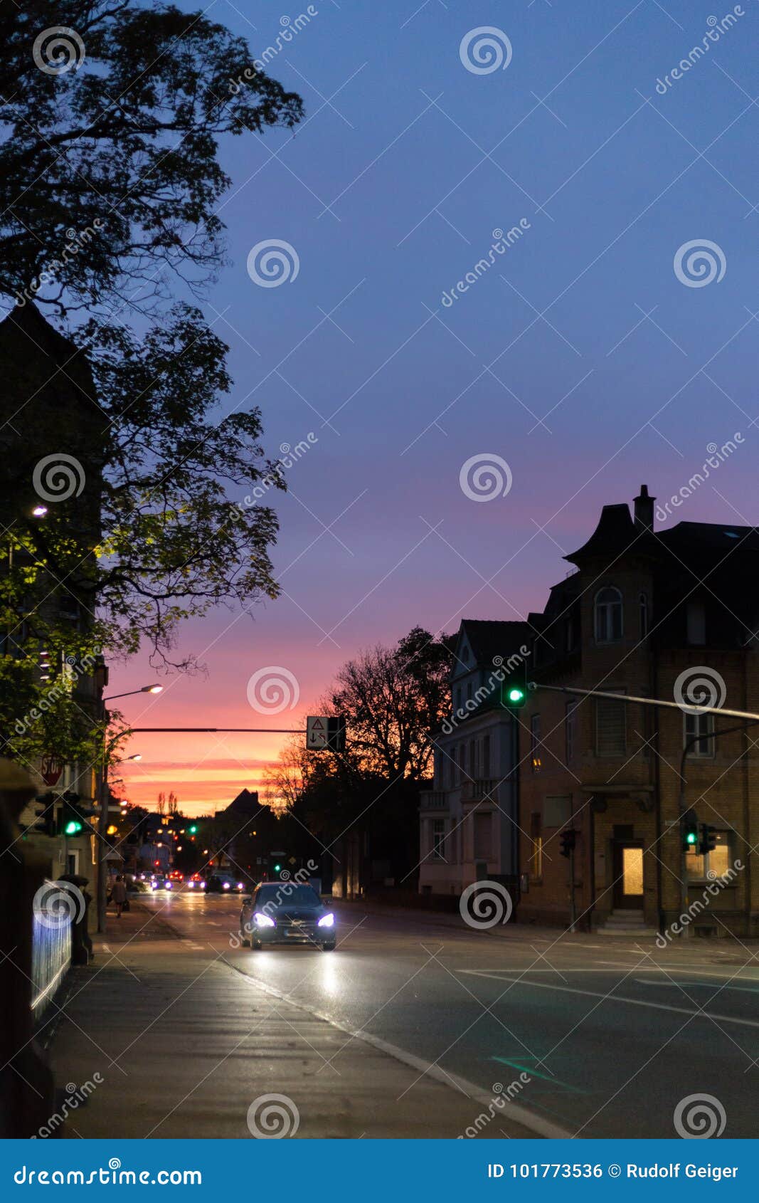 On an October Fall Evening Buildings, Lightened Windows and Streets the ...