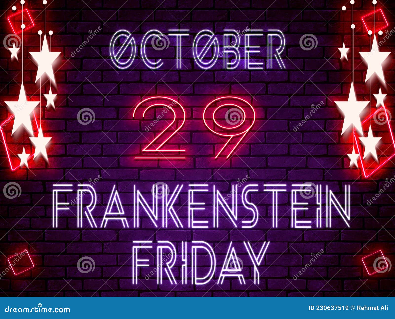 29 October, Frankenstein Friday, Neon Text Effect on Bricks Background ...