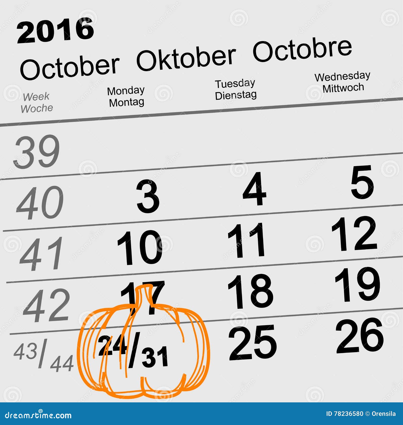 October 31 2016 Halloween. Date of Wall Calendar and Pumpkin Stock ...