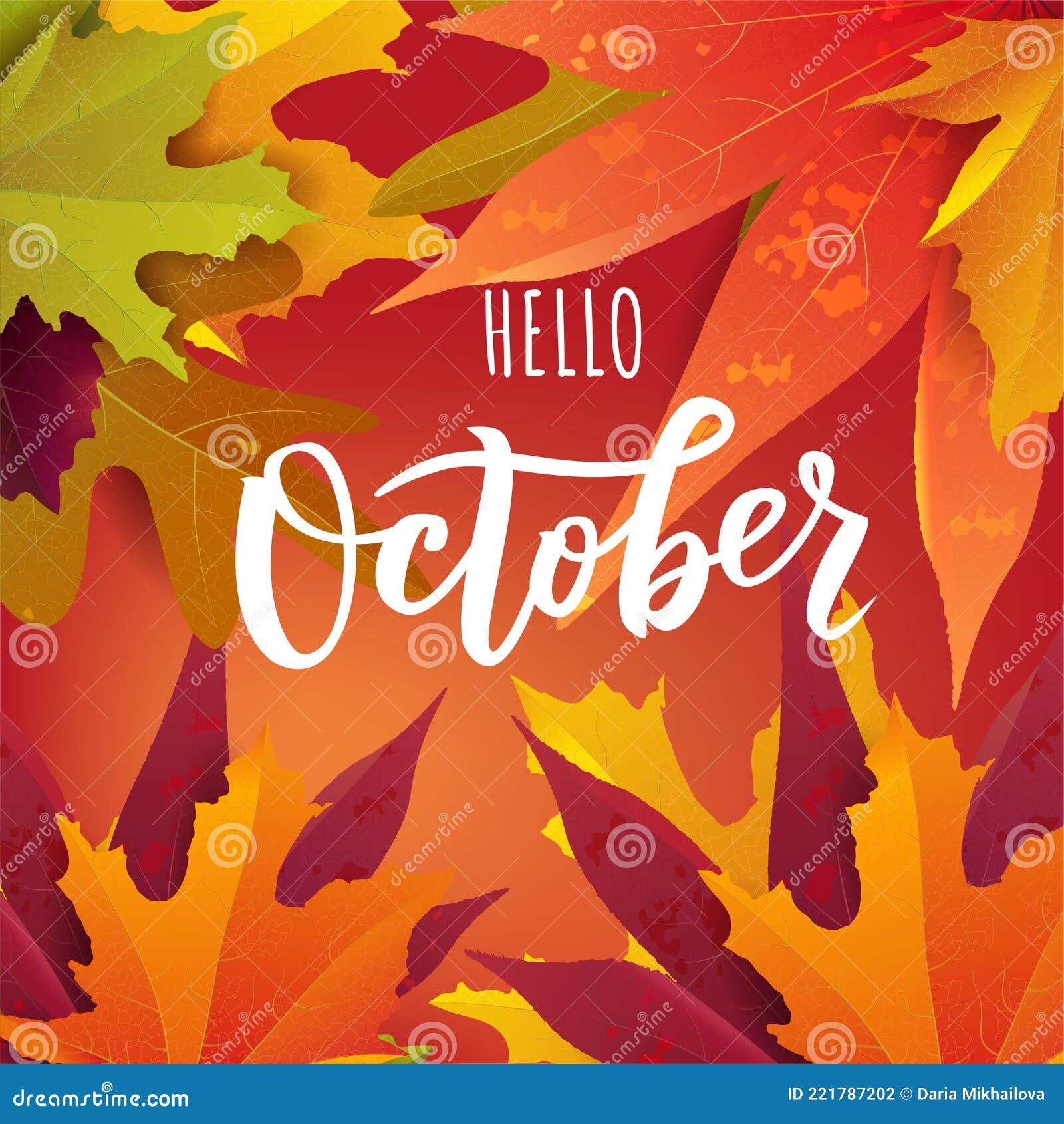 October. Hand Lettering Typography with Autumn Leaves Stock Vector ...
