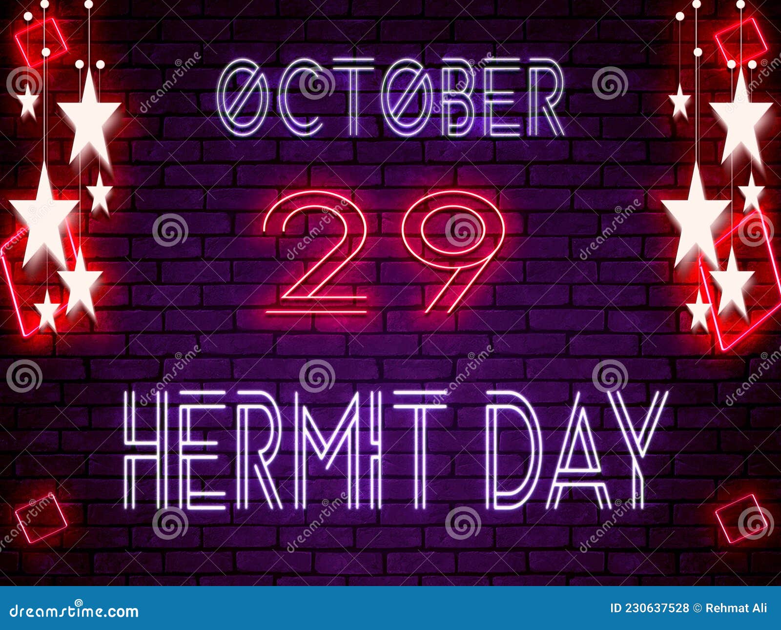29 October, Hermit Day, Neon Text Effect on Bricks Background Stock ...