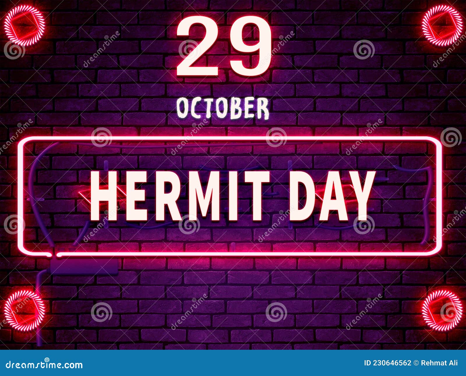 29 October, Hermit Day, Neon Text Effect on Bricks Background Stock ...