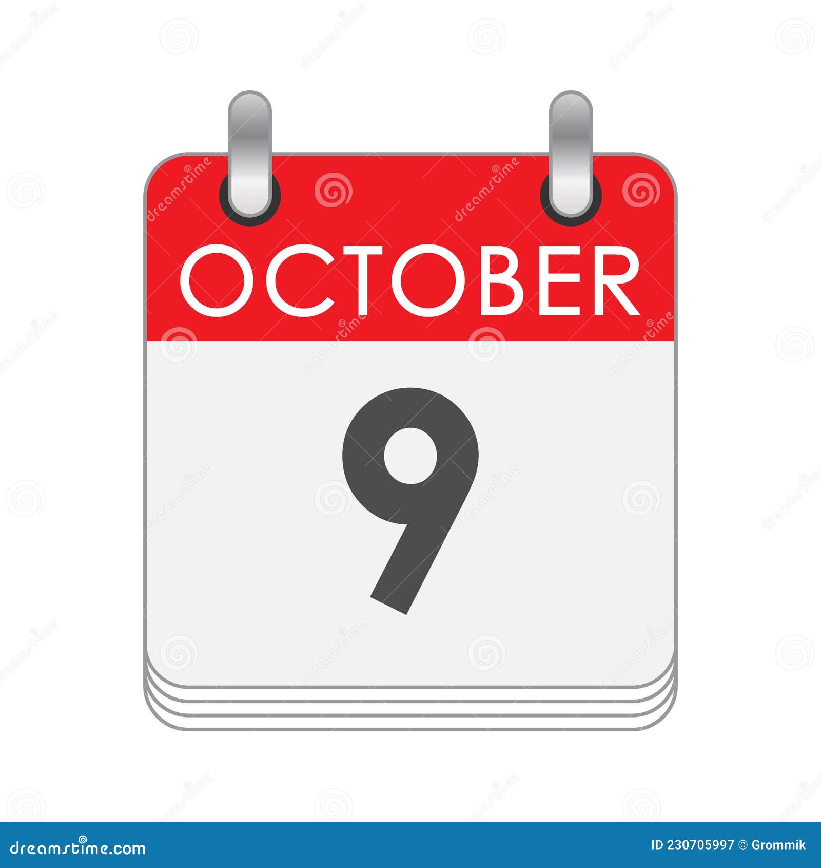 October 9. a Leaf of the Flip Calendar with the Date of October 9 Stock ...