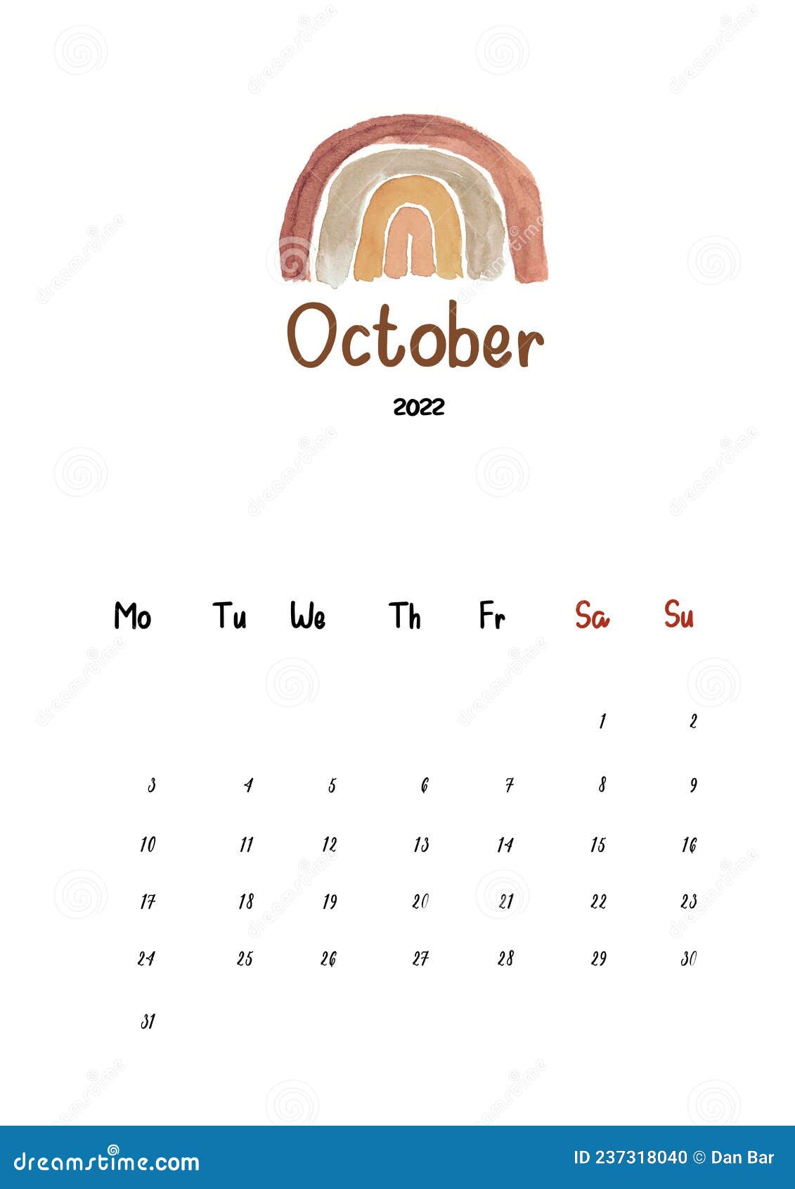 2022 October Month Calendar Template with Minimalistic Design Stock ...