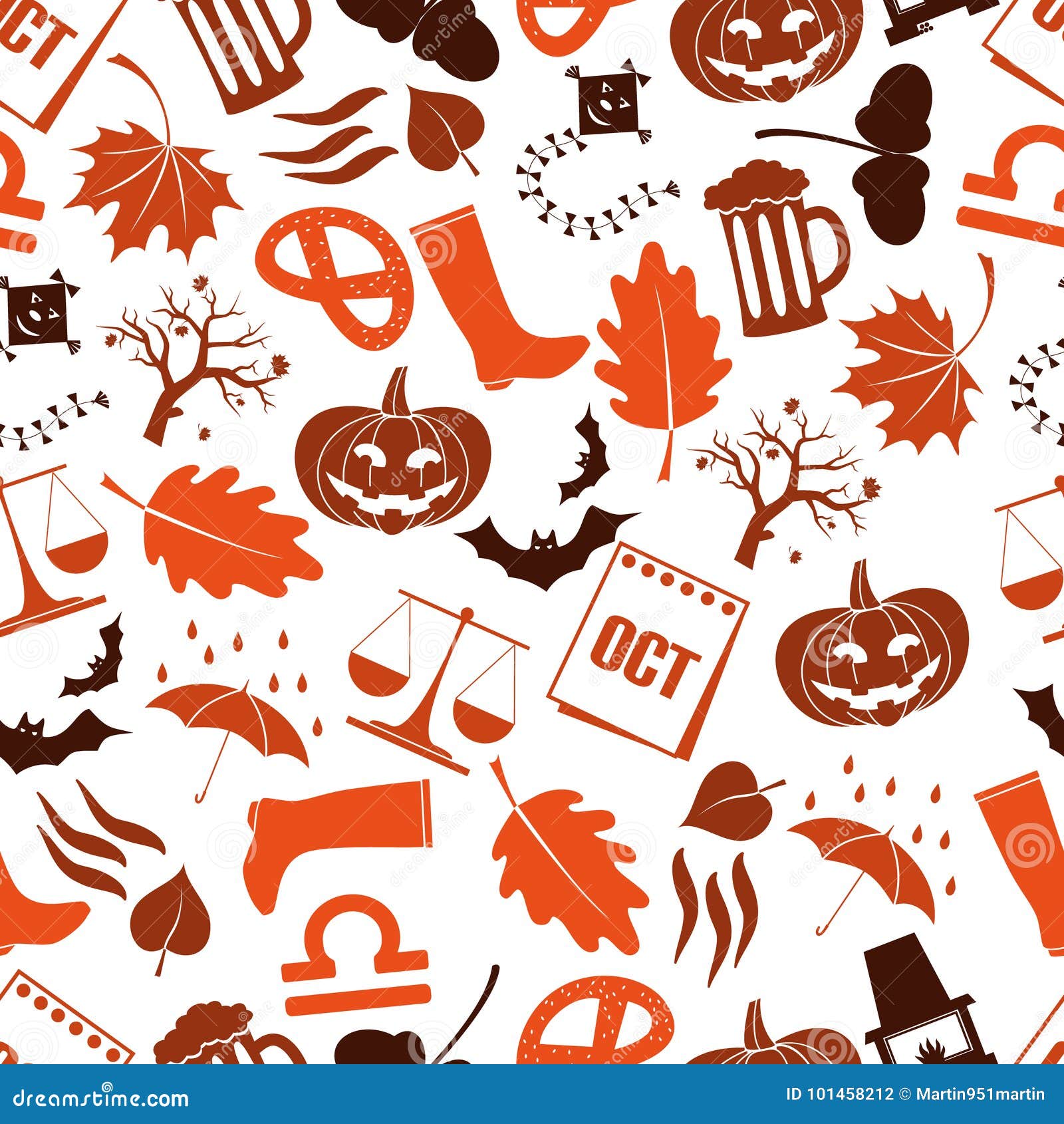 October Month Theme Set of Icons Seamless Pattern Eps10 Stock Vector ...