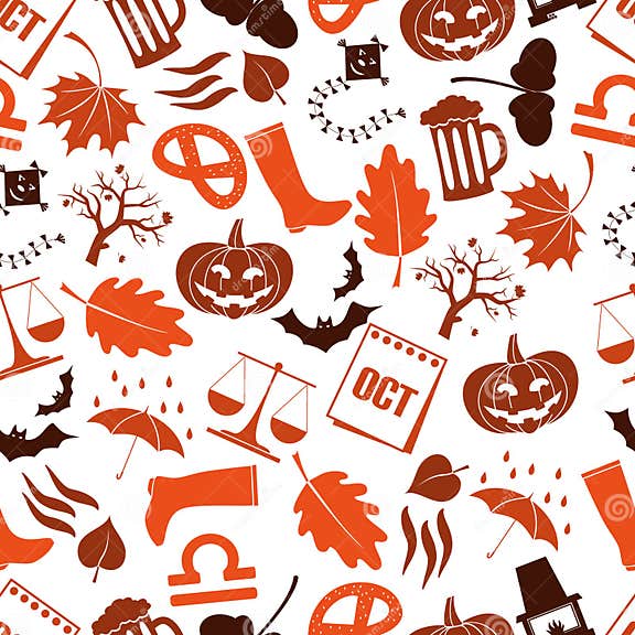 October Month Theme Set of Icons Seamless Pattern Eps10 Stock Vector ...