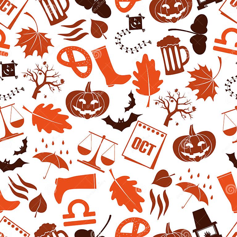 October Month Theme Set of Icons Seamless Pattern Eps10 Stock Vector ...