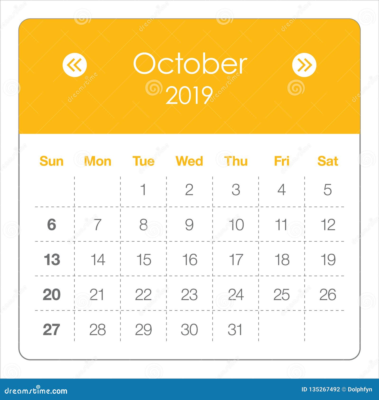 October 2019 Monthly Calendar Vector Illustration Stock Vector ...
