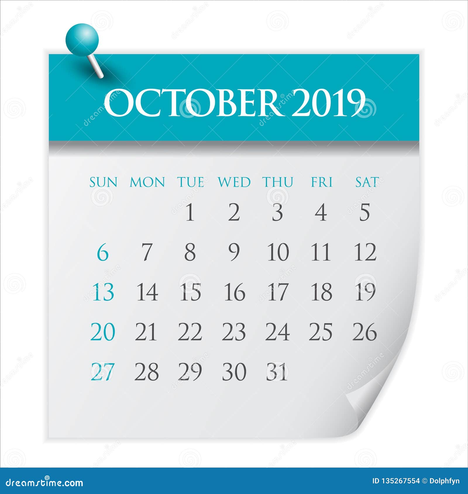 October 2019 Monthly Calendar Vector Illustration Stock Vector ...