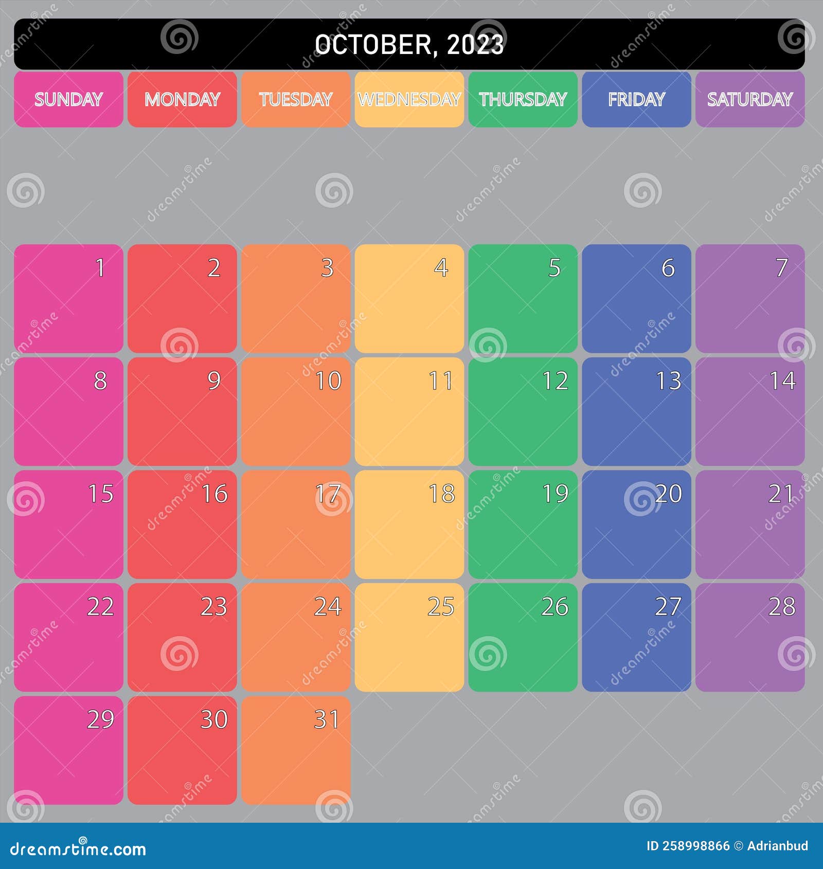 10 October 2023 Planner Calendar Big Editable Space Color Day Stock ...