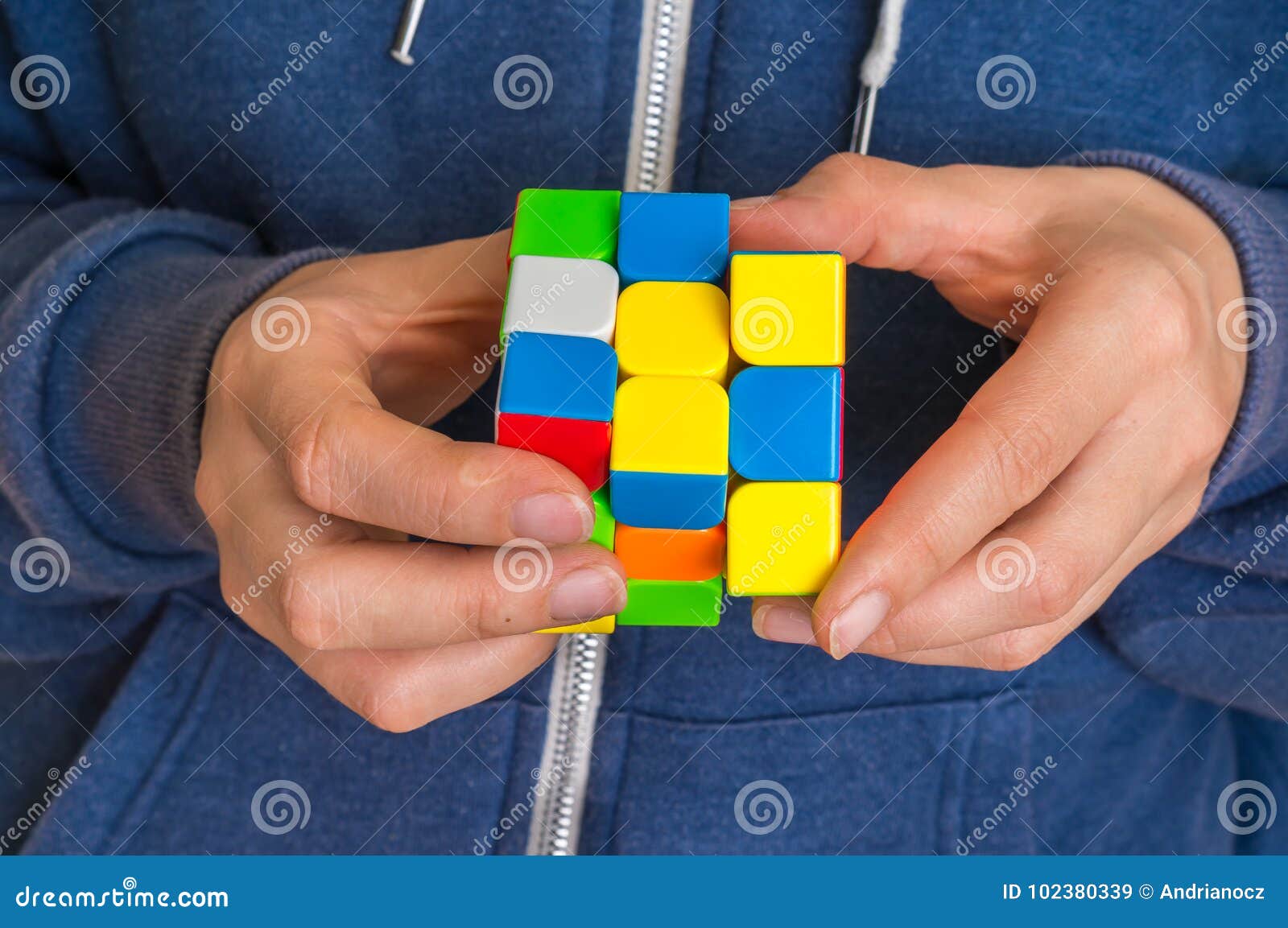 Rubik`s Cube in Female Hands - Game for Solving Problems Editorial ...