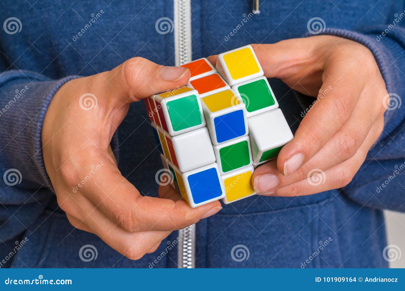 Rubik`s Cube in Female Hands - Game for Solving Problems Editorial ...