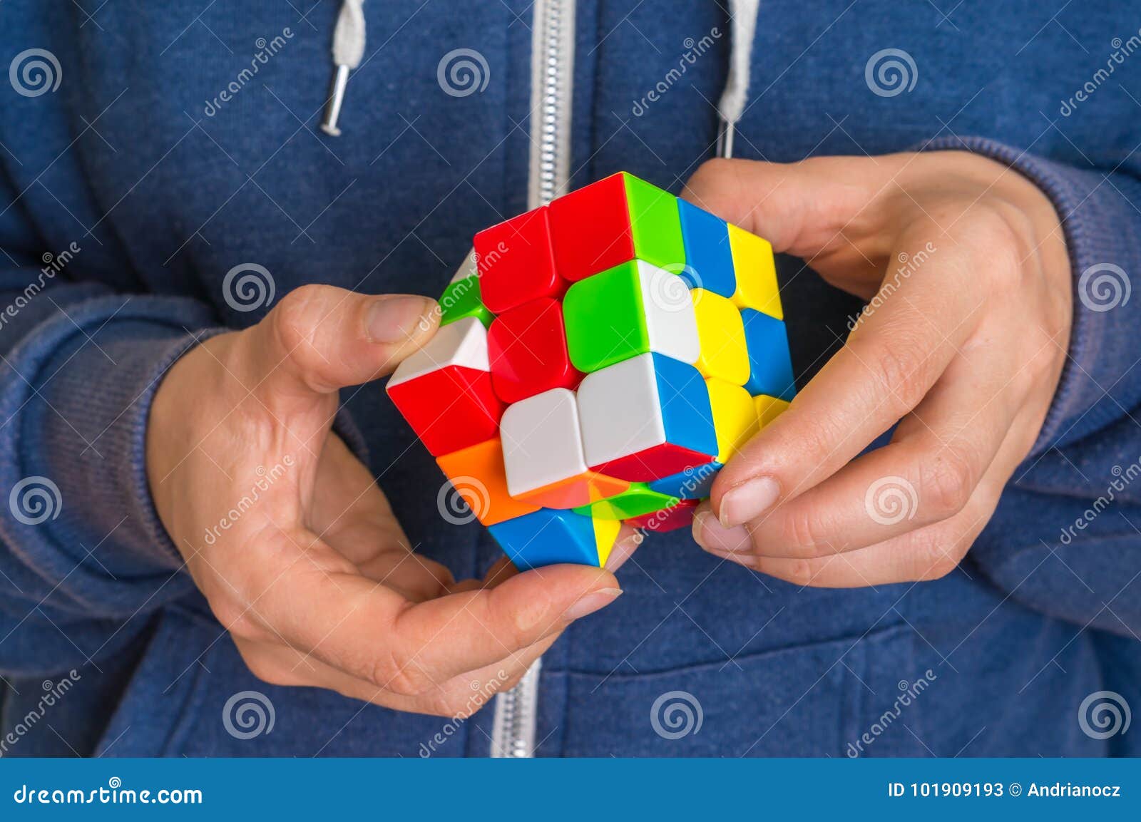 Rubik`s Cube in Female Hands - Game for Solving Problems Editorial ...