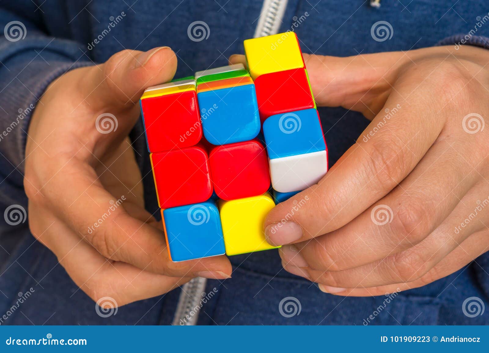 Rubik`s Cube in Female Hands - Game for Solving Problems Editorial ...
