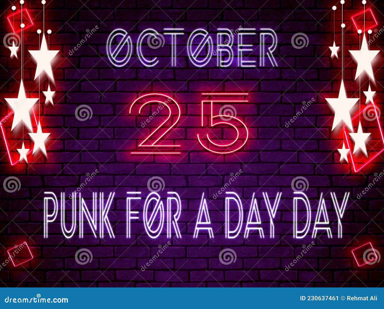 25 October, Punk for a Day Day, Neon Text Effect on Bricks Background ...