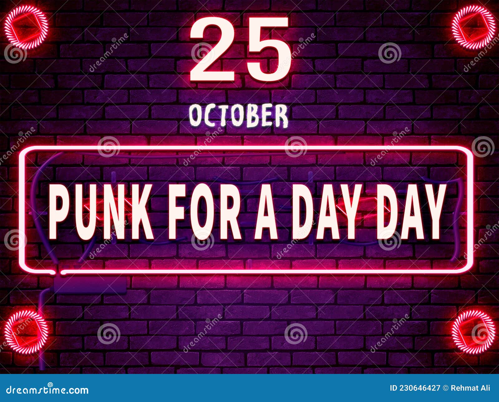 25 October, Punk for a Day Day, Neon Text Effect on Bricks Background ...