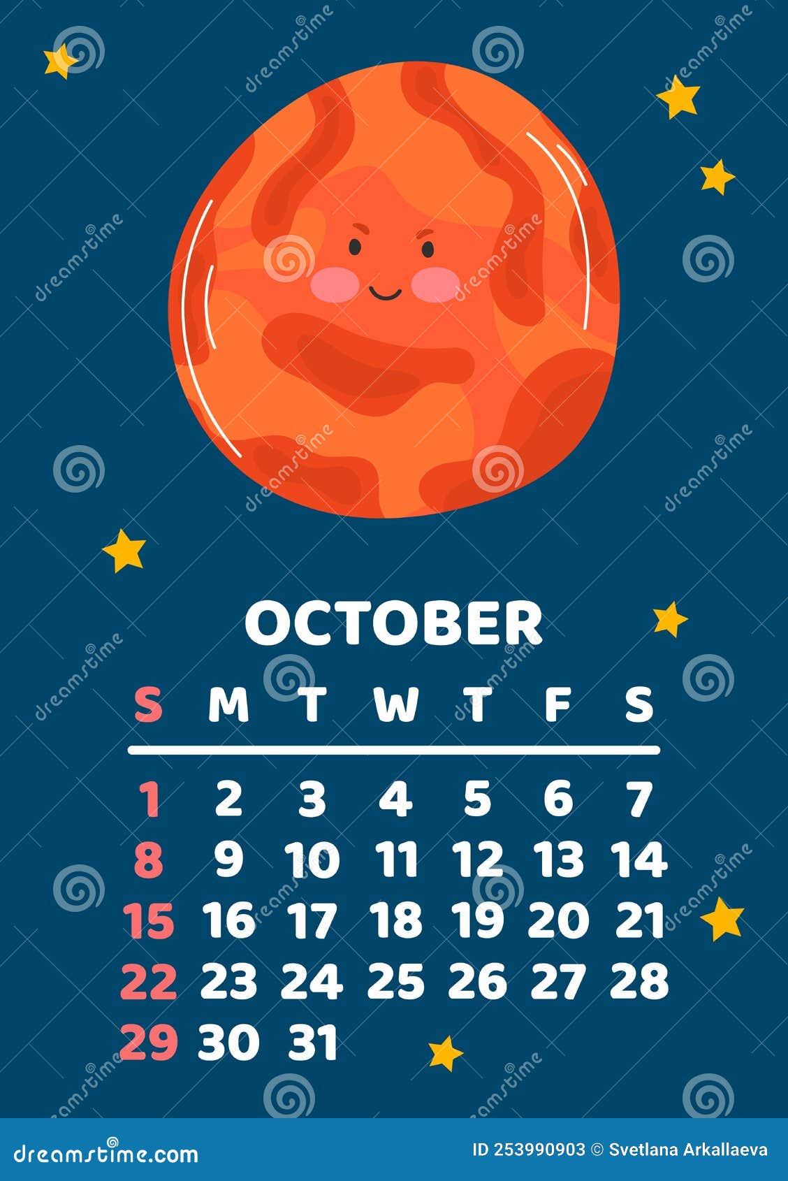 October. Space Calendar Planner 2023. Weekly Scheduling, Planets, Space ...
