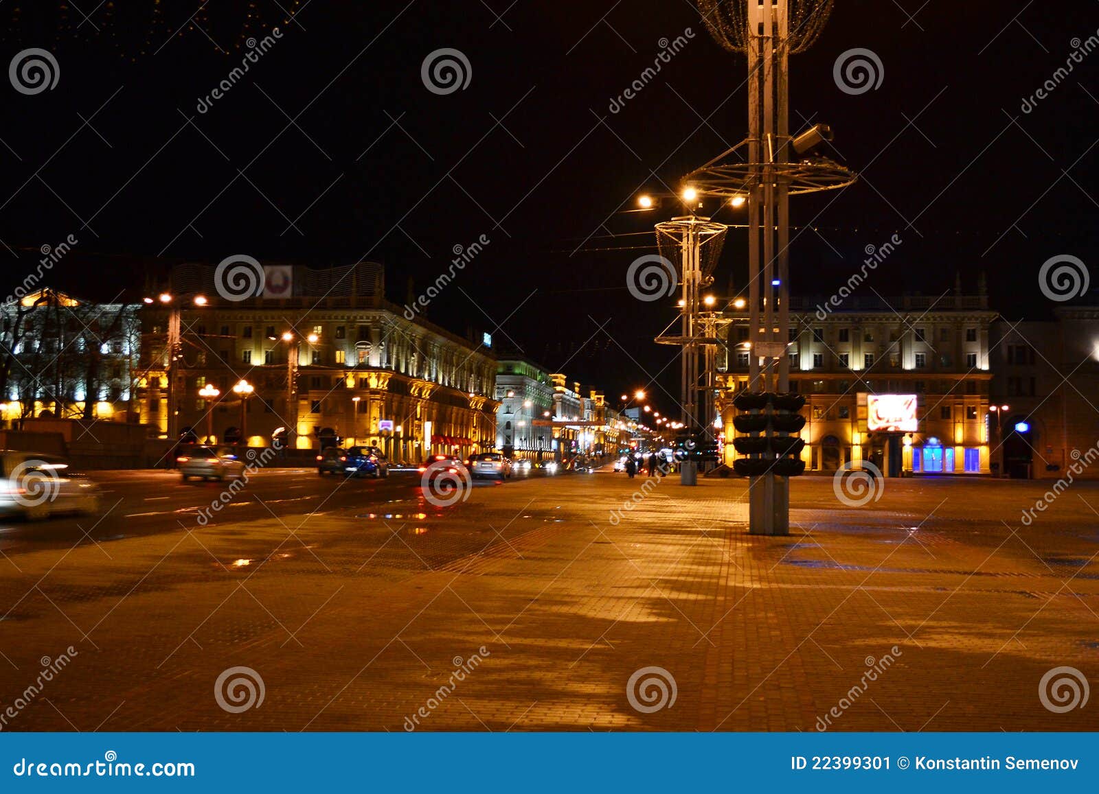 October Square at Night, Minsk Stock Image - Image of motorway ...