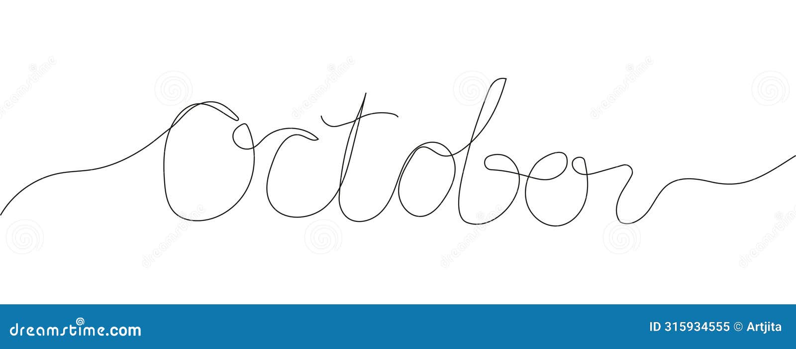 October Text Continuous Line. Line Month Holiday Theme Element for ...