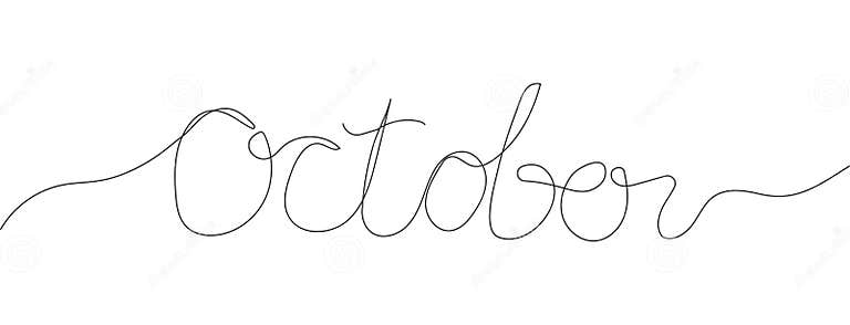 October Text Continuous Line. Line Month Holiday Theme Element for ...