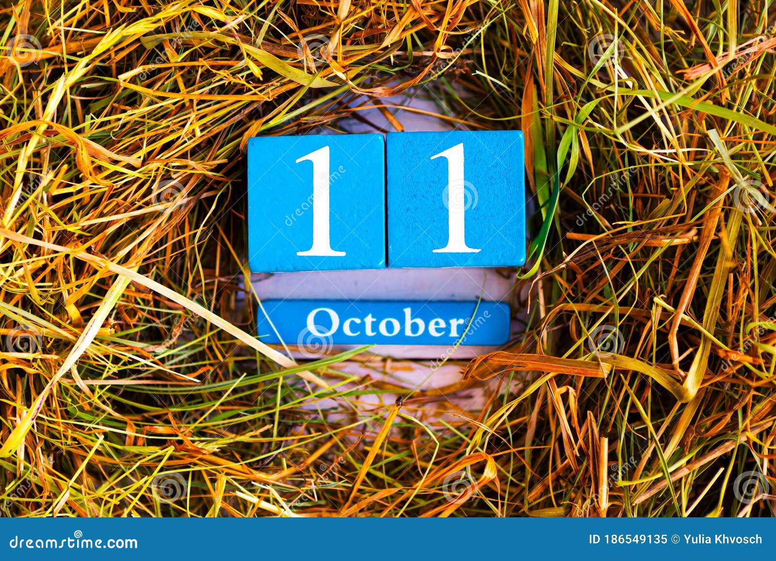 October 11th. Blue Cube Calendar with Month and Date Stock Image ...