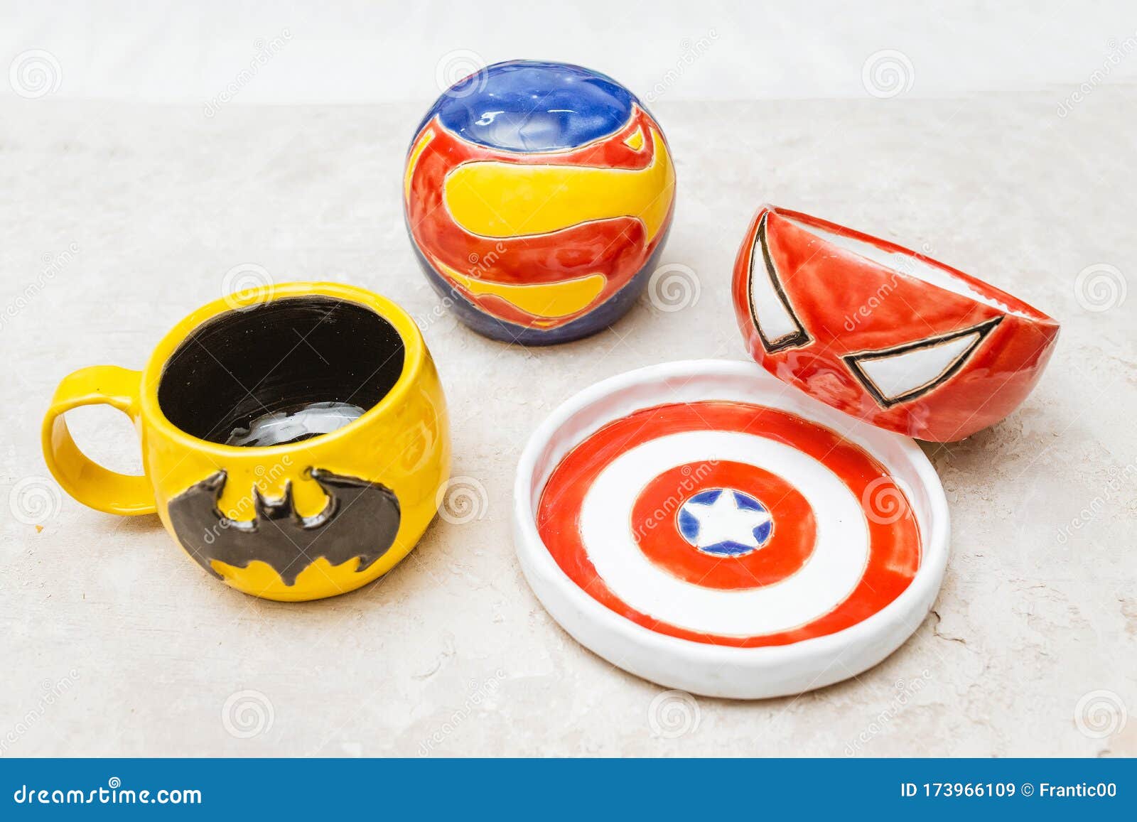 Decorative Ceramic Handmade Pottery Objects with Superheroes Logos ...