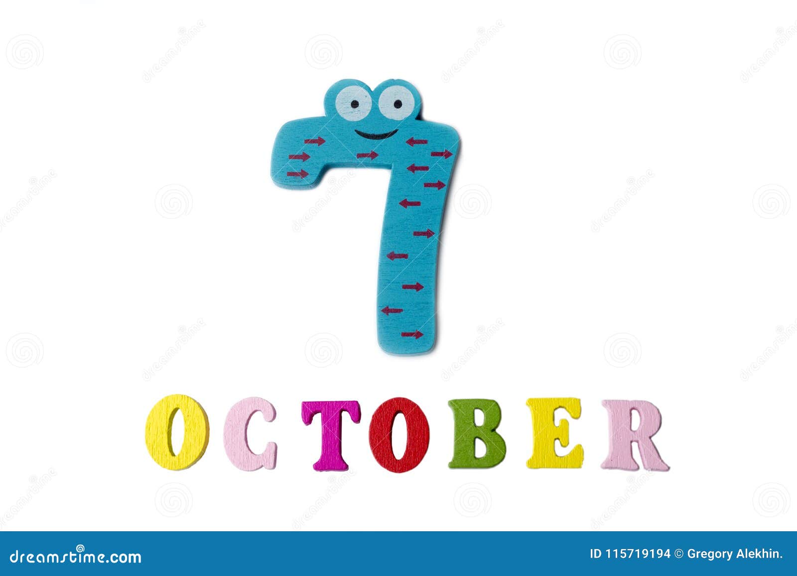 October 7 on White Background, Numbers and Letters. Stock Illustration ...