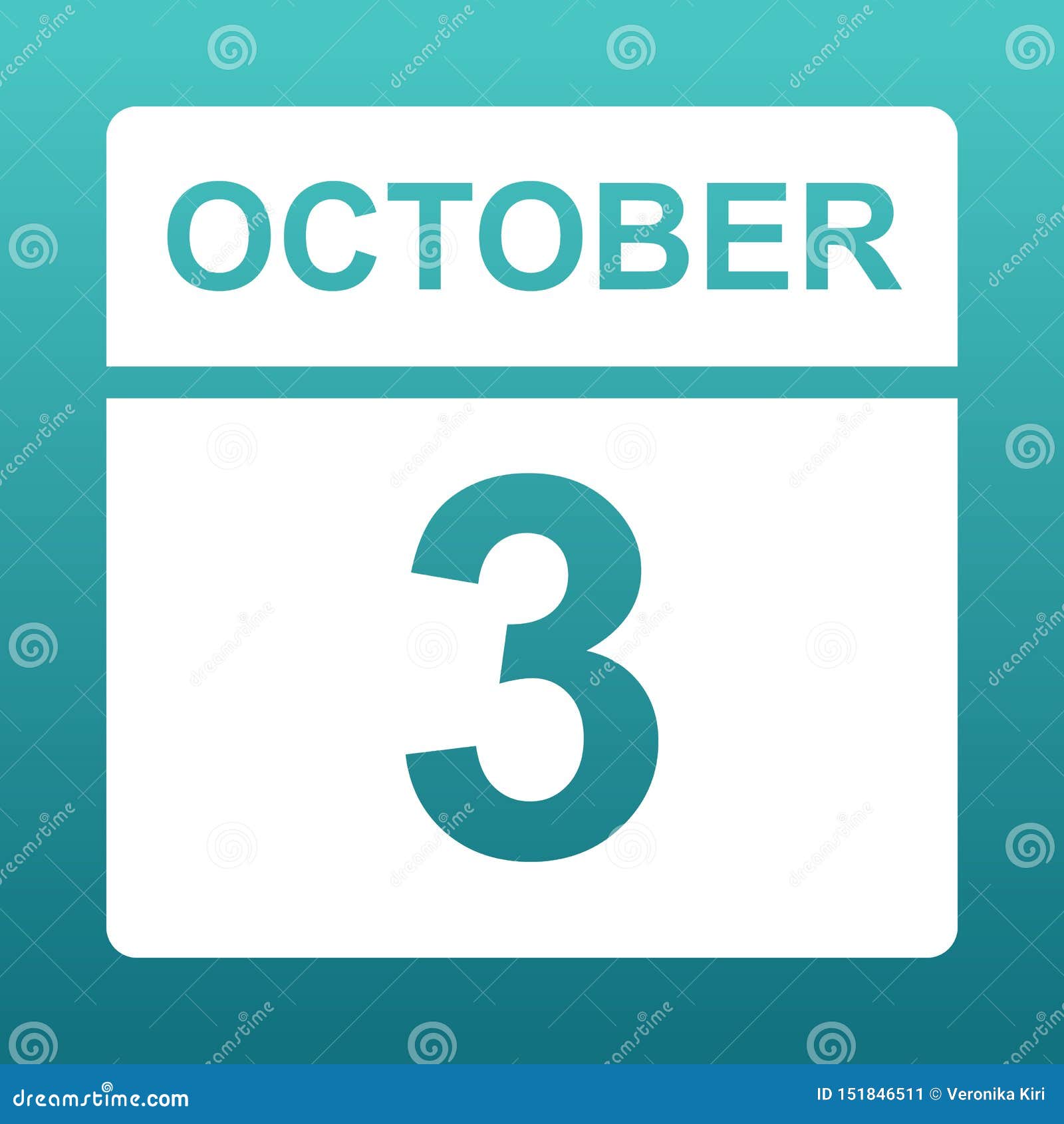 October 3. White Calendar on a Colored Background. Day on the Calendar ...
