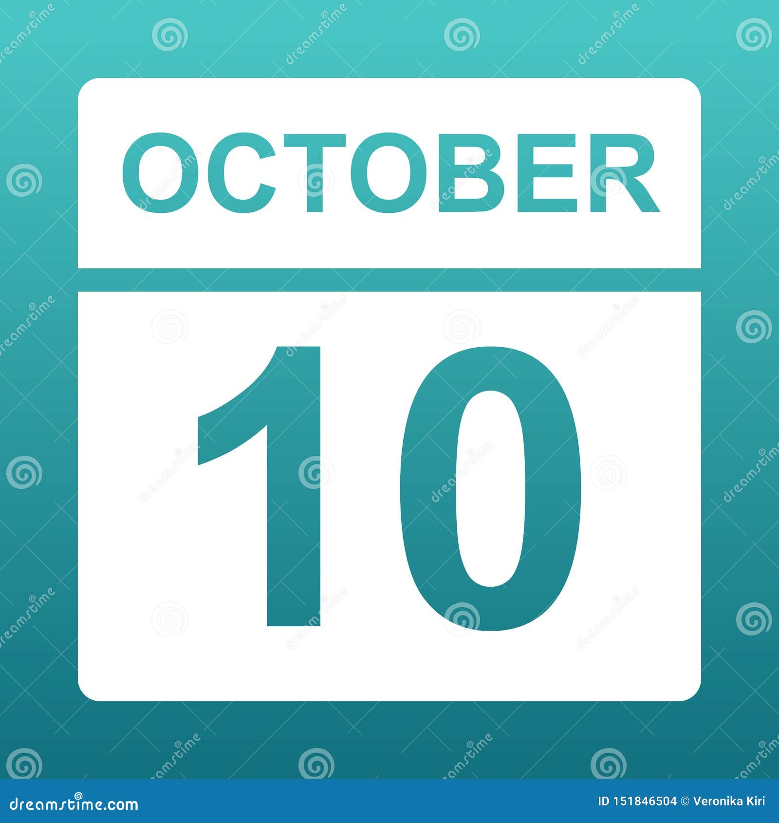 October 10. White Calendar on a Colored Background. Day on the Calendar ...