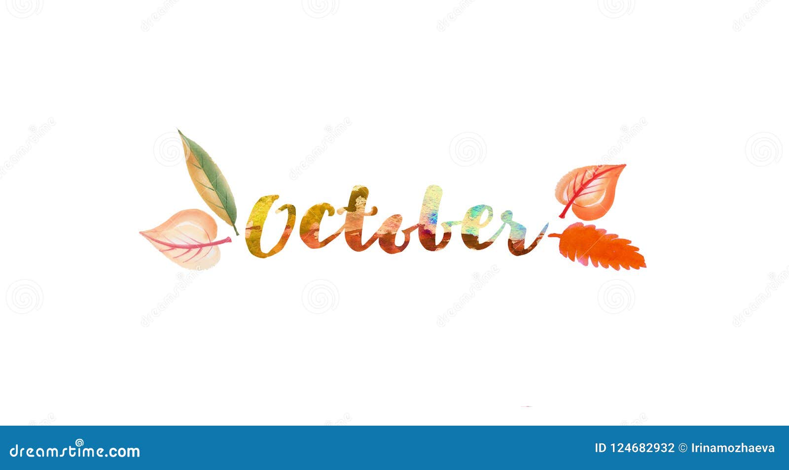 October Word Text. Lettering Typography. Bright Illustration for Poster ...